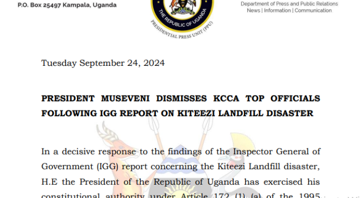 President Museveni Dismisses KCCA Top Officials Following Igg Report On ...